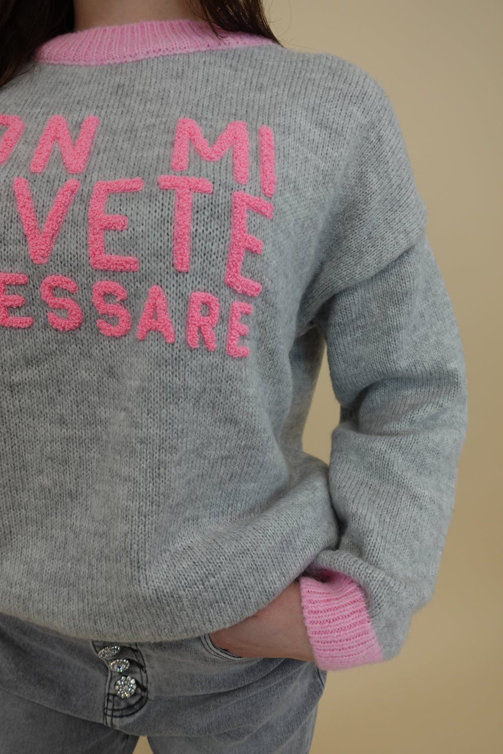 Maglione Stress Grigio e Rosa – 37zero30