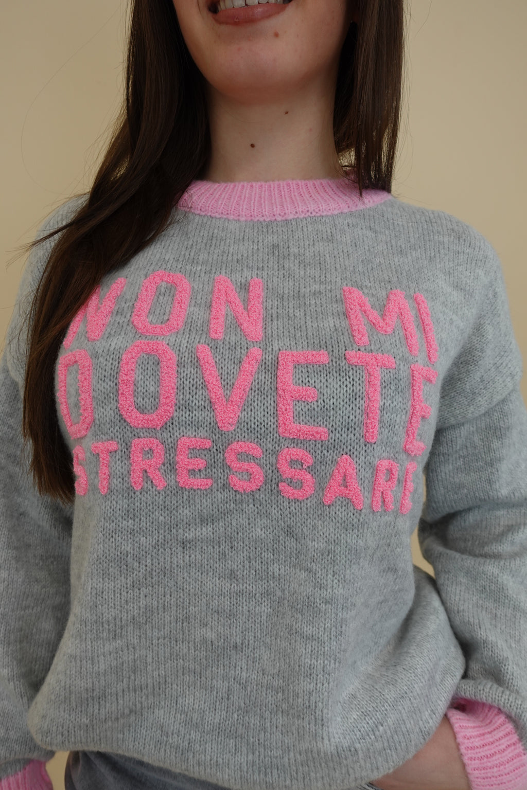 Maglione Stress Grigio e Rosa – 37zero30